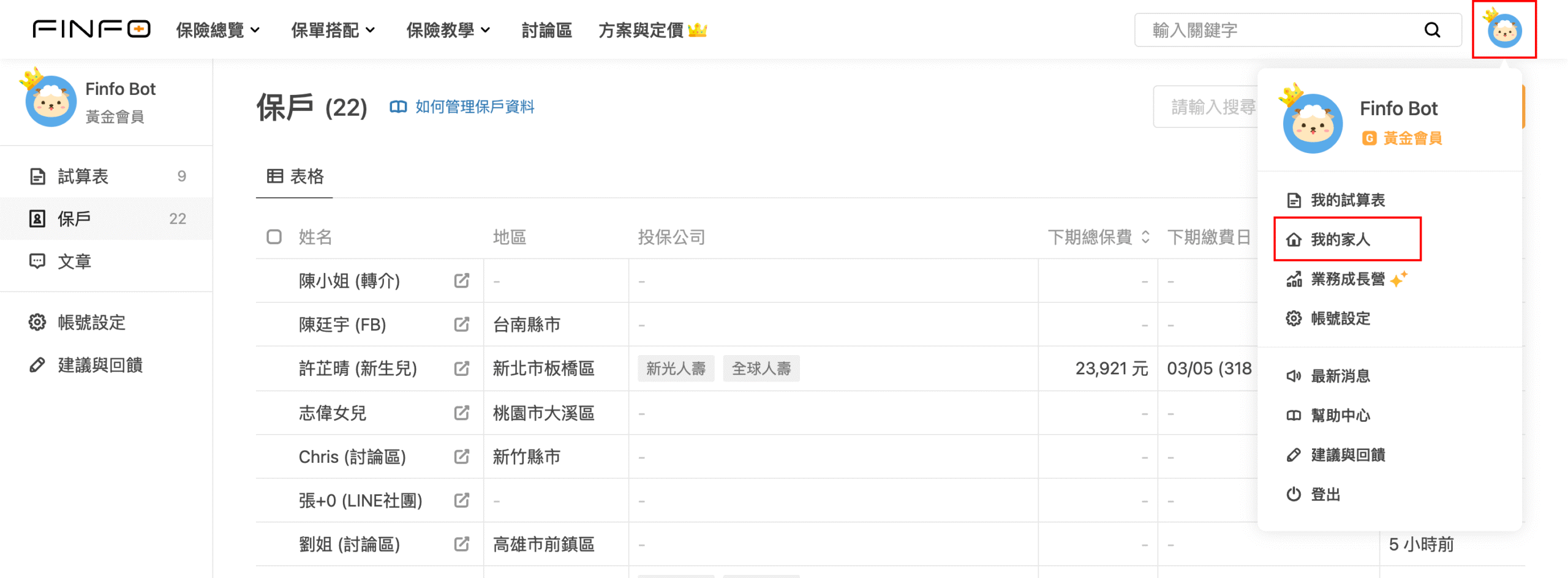 如何管理保戶資料？ - Finfo 幫助中心